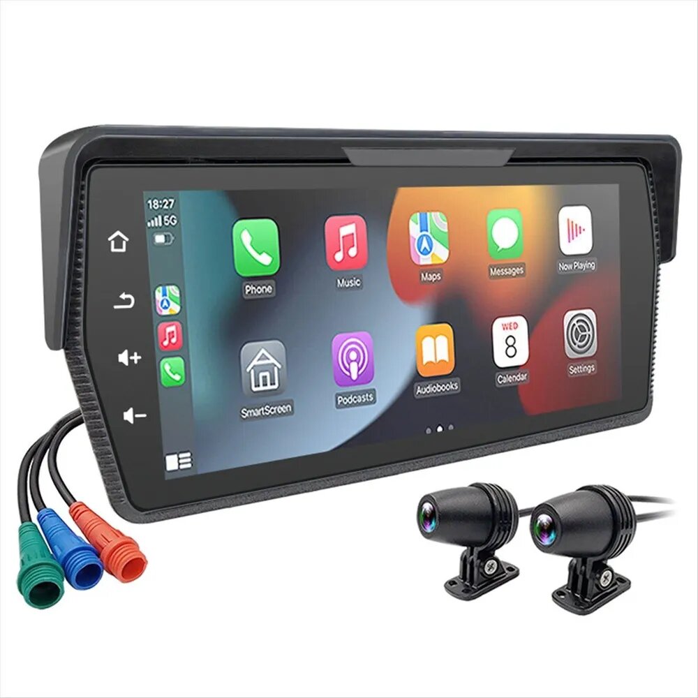 Видеорегистратор для мотоцикла, беспроводной Carplay, Android-монитор, две AHD-камеры