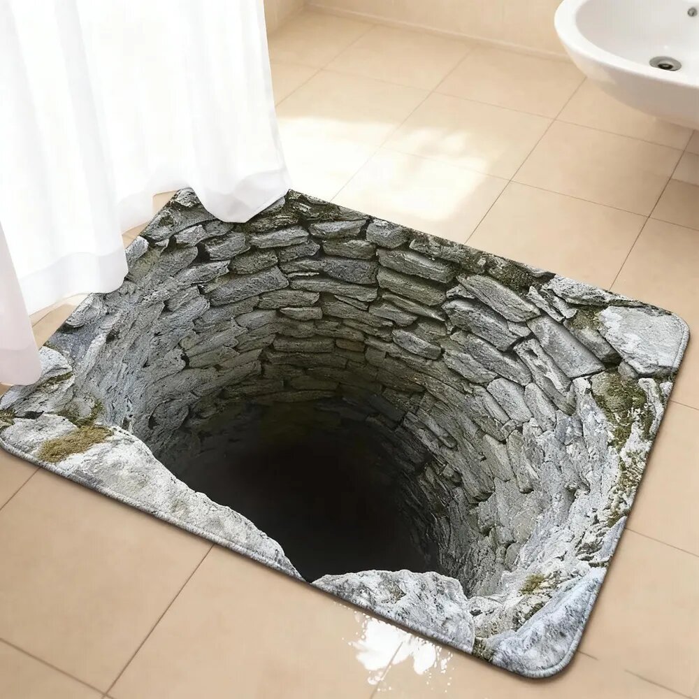Ковер дорожка 60x90 см с 3D рисунком колодца для ванной комнаты, коврик из искусственного меха, бежевый
