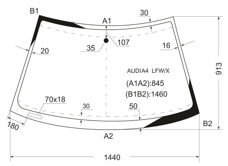 Стекло лобовое в клей AUDI A4/S4 94-01 4/5D