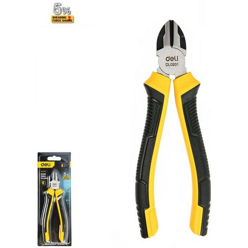 Шарнирно-губцевый инструмент Deli Диагональные бокорезы Deli DL0201 || 160мм, двухкомпонентная прорезиненная рукоять уц-2-1