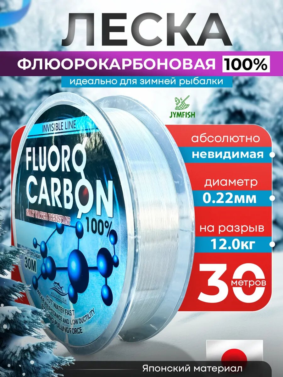 Леска рыболовная флюорокарбоновая 0,22мм, флюр для поводков, спиннинга, зимней рыбалки и оснасток