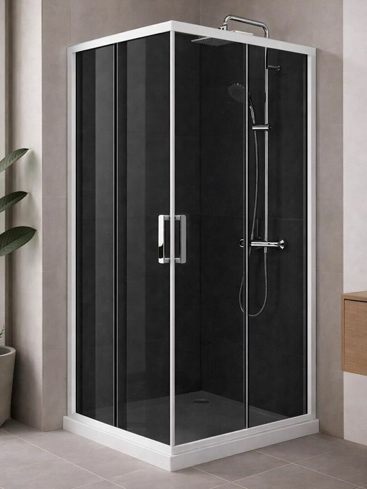 Душевой уголок Royal Bath 90х90х200 закаленное стекло 6 мм тонированное профиль белый