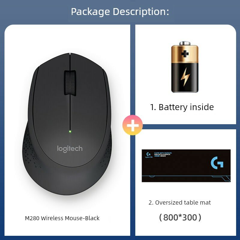 Logitech M280 Черная беспроводная мышь с большим ковриком, USB, компактная для ноутбука, офиса и игр