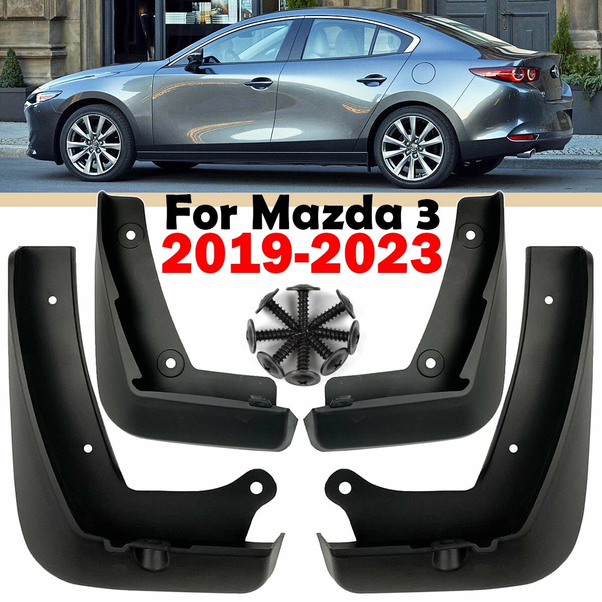 Брызговики для Mazda 3 BP Sedan 2019-2023 — передние и задние, комплект 4 шт, защита нижней части кузова