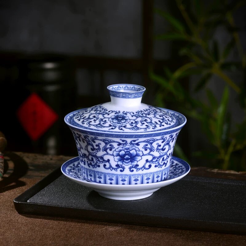 Керамическая чашка с блюдцем Ruyi Peony, ручная работа, китайский стиль, диаметр 6.5 дюймов (15.24 см)