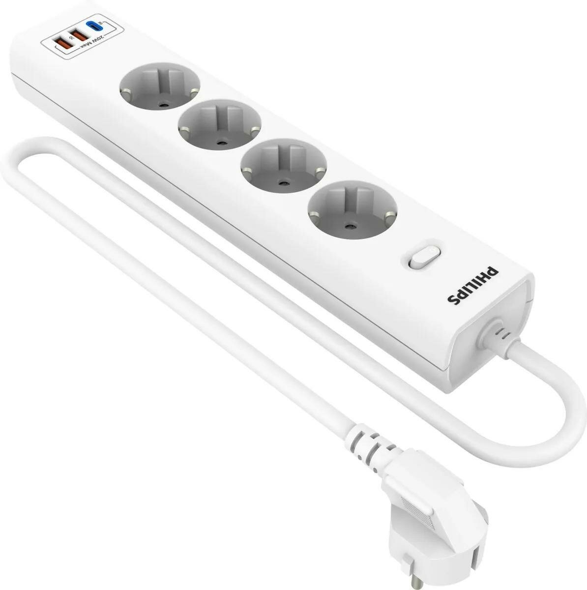 Сетевой фильтр Philips CHP4346WC/51 4 розетки, 3*USB, длина кабеля 5 м, белый