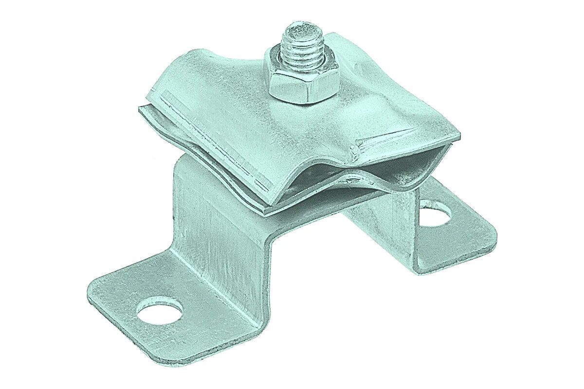 Соединительный держатель‑зажим EZETEK для круглого проводника 8–10 мм, оцинкованная сталь, крепление на фасаде и кровле, фиксация под углом и параллельно, высота 22 мм