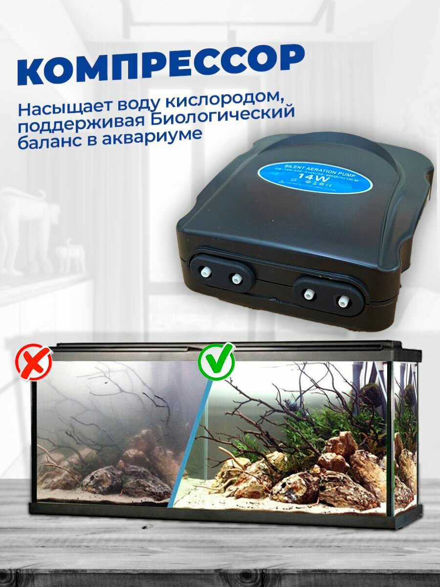Компрессор для аквариума DB709, бесшумный, пластик, 4 канала, 20 л/мин — фото 1