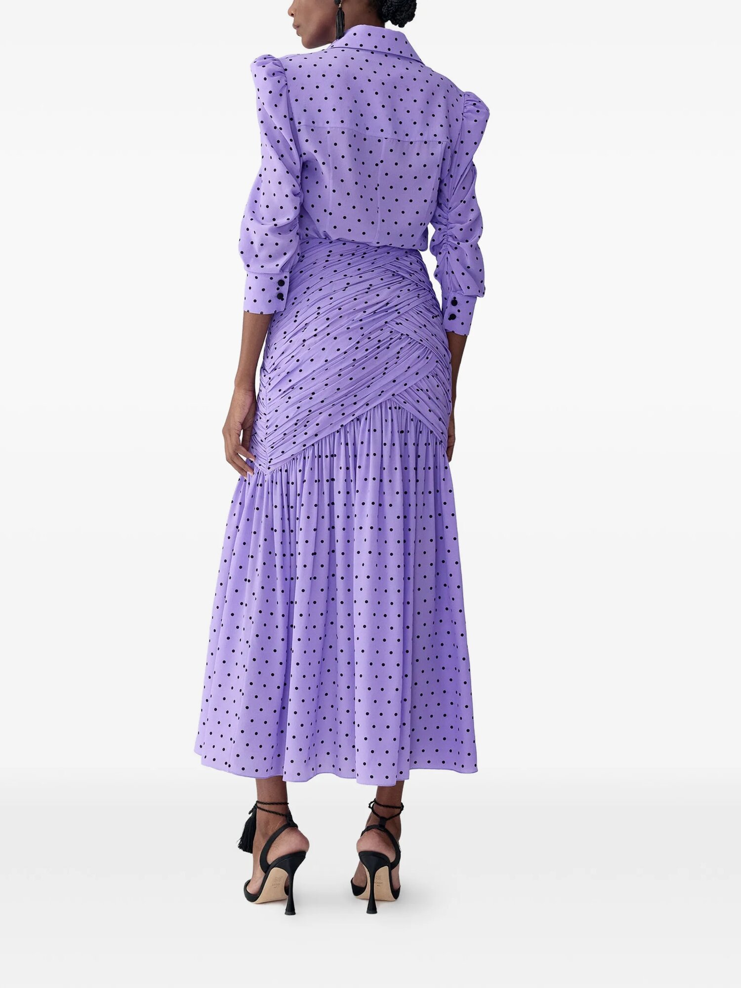 Юбка CAROLINA HERRERA Polka-dot ruched midi skirt ‌, размер 6, purple — фото 1