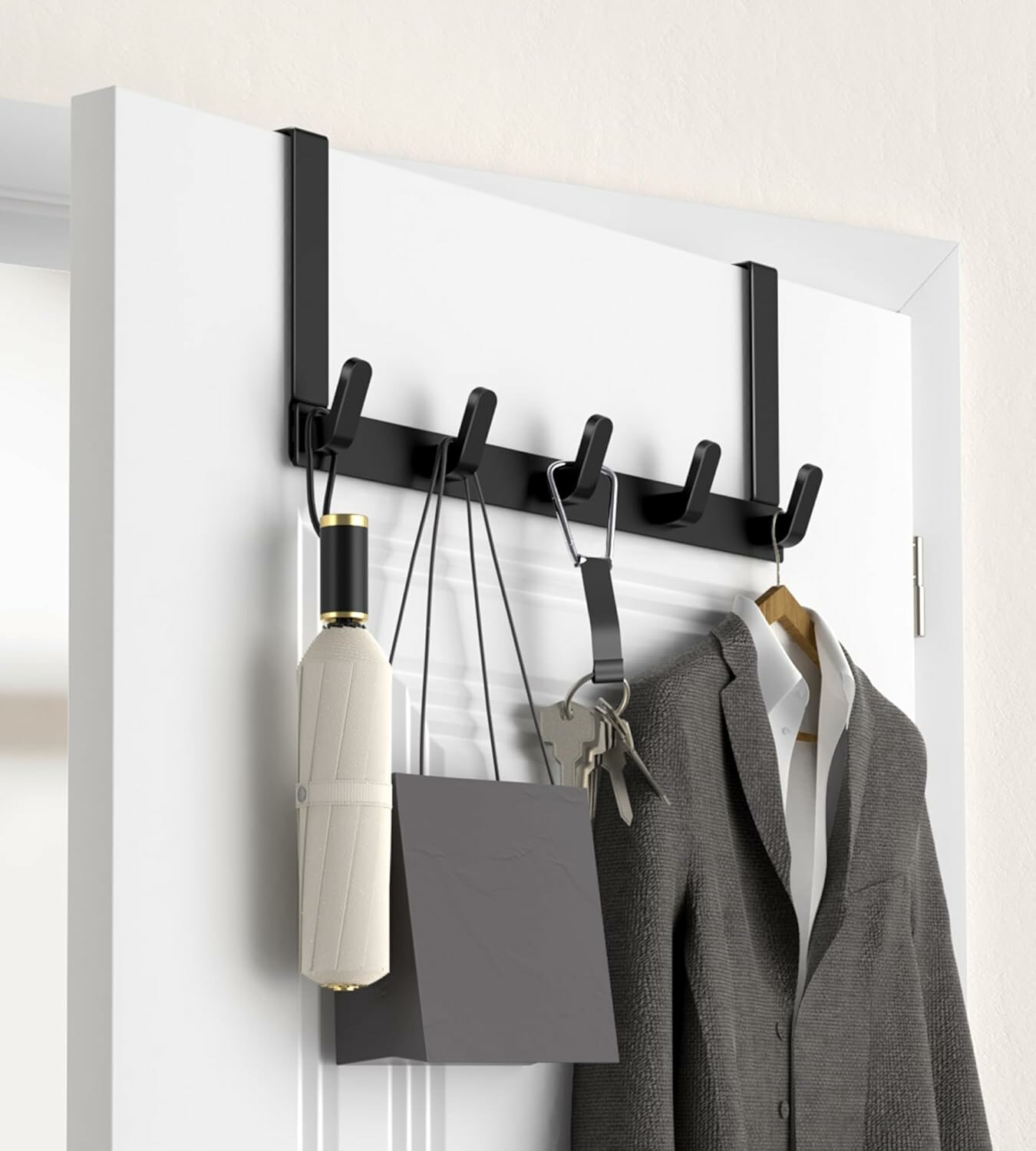 Ganchos para colgar sobre la puerta con brazos extendidos, uso fácil por mujeres, se adapta a puertas de 1 3/4 pulgadas, L18U, accesorios de baño, organización de toalleros, 1