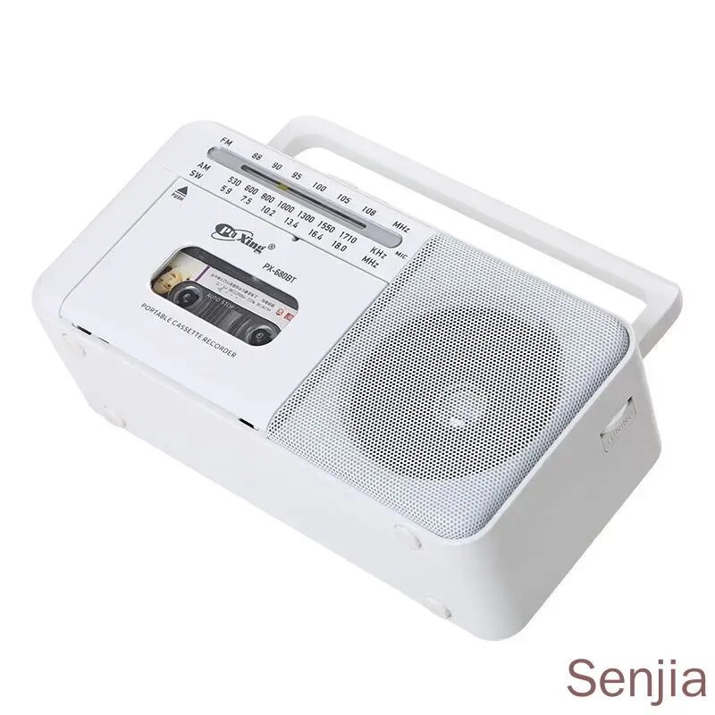 Кассетный плеер белый с FM-тюнером, MP3, USB, слотом microSD и радиозаписью