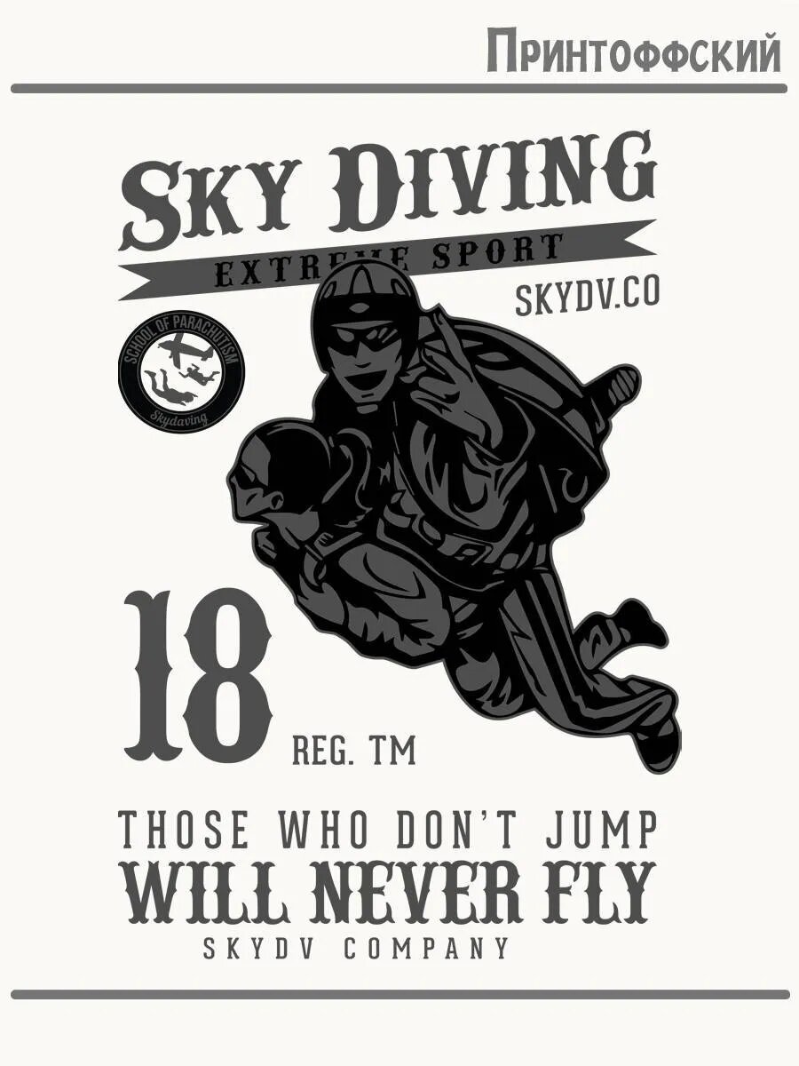 Термонаклейка для одежды и аксессуаров DTF-печать sky diving