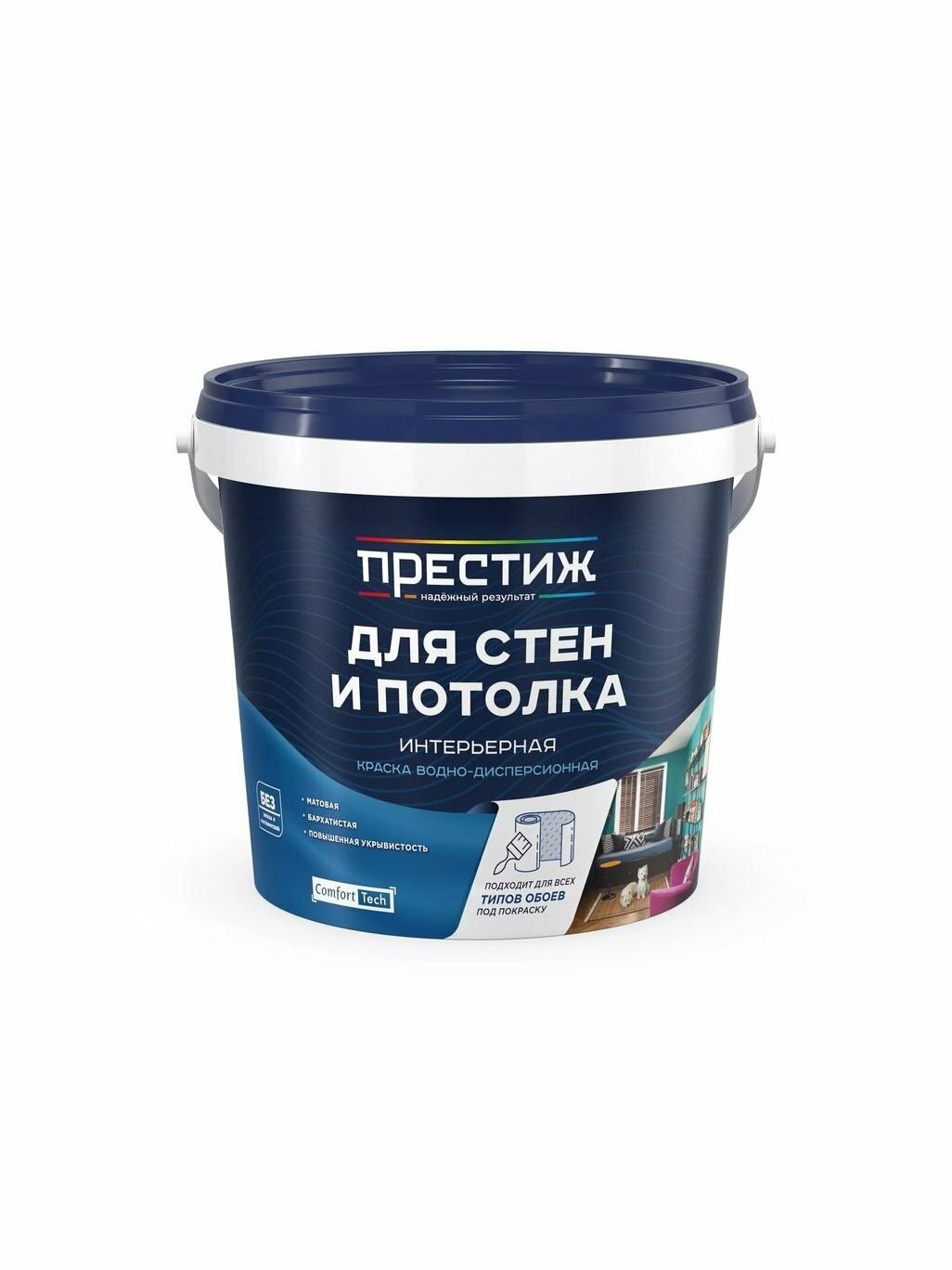 Краска водно-дисперсионная Престиж W3 ВД-АК-212 акриловая интерьерная матовая супербелая для стен и потолка 1.4 кг