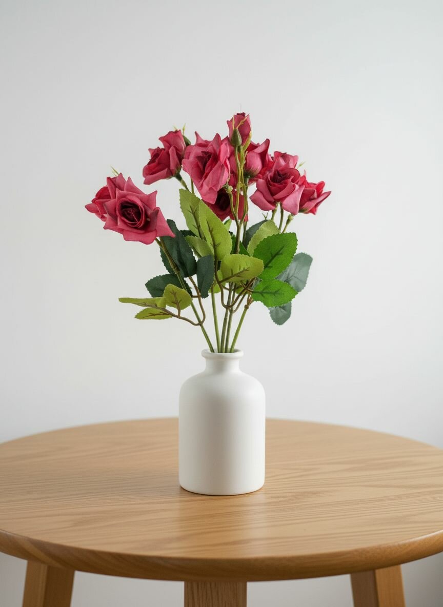 Искусственный букет чайных роз мини. Набор 1 букет. Цвет розовый.