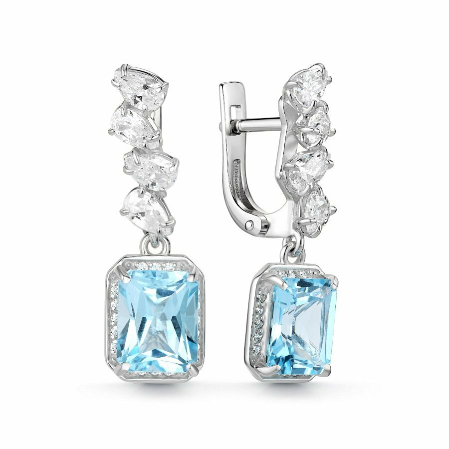 Серьги, серебро, 925 проба, родирование, топаз, фианит