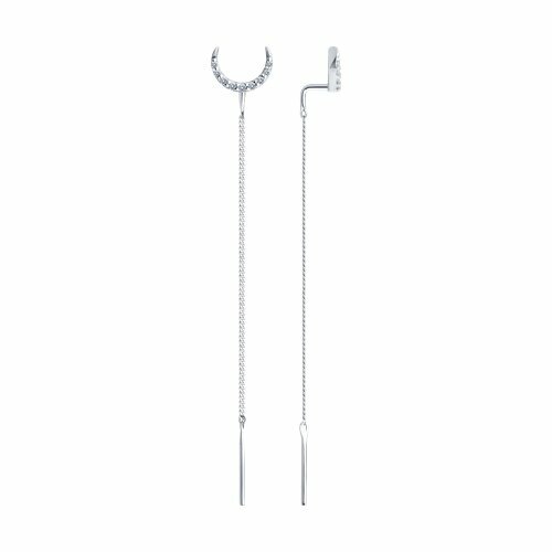 Серьги цепочки, серебро, 925 проба, родирование, фианит