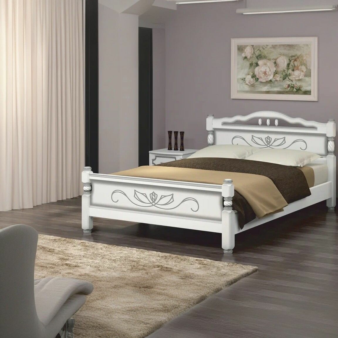 Кровать КАРИНА-5 двуспальная, спальное место 160x200 см, цвет слоновая кость