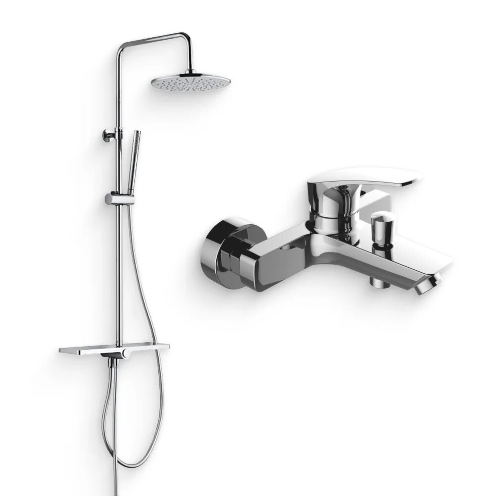Душевой комплект Смеситель Aquanet Static AF330-20C / Стойка Pragmatic AF430-70-R-C