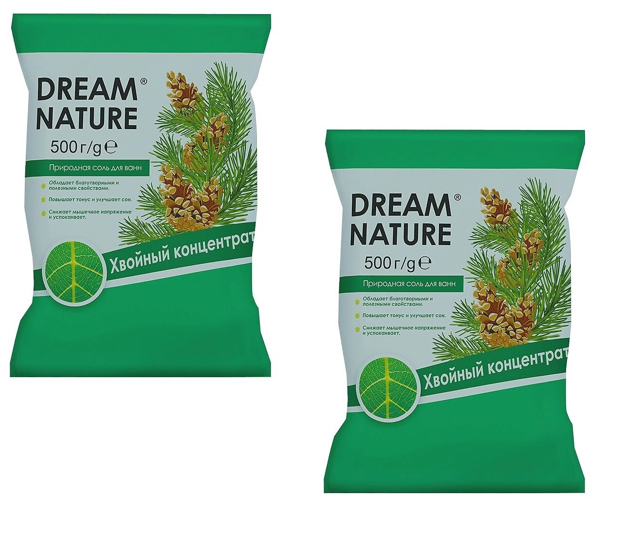 Природная соль Dream Nature для ванн Хвойный концентрат цветная ароматизированная, 500г 2шт