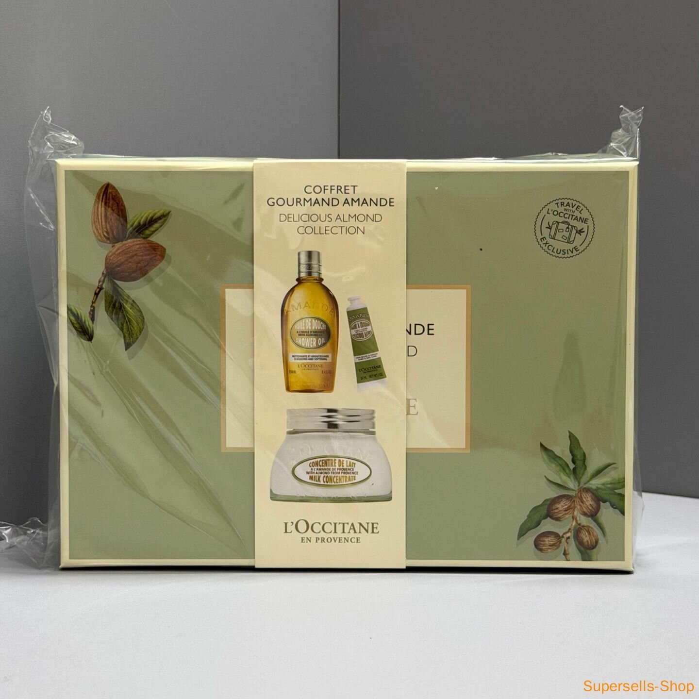L'Occitane Набор "Миндаль и сладкий абрикос" (3 предмета): масло для душа 250 мл + крем для тела 200 мл + крем для рук 30 мл