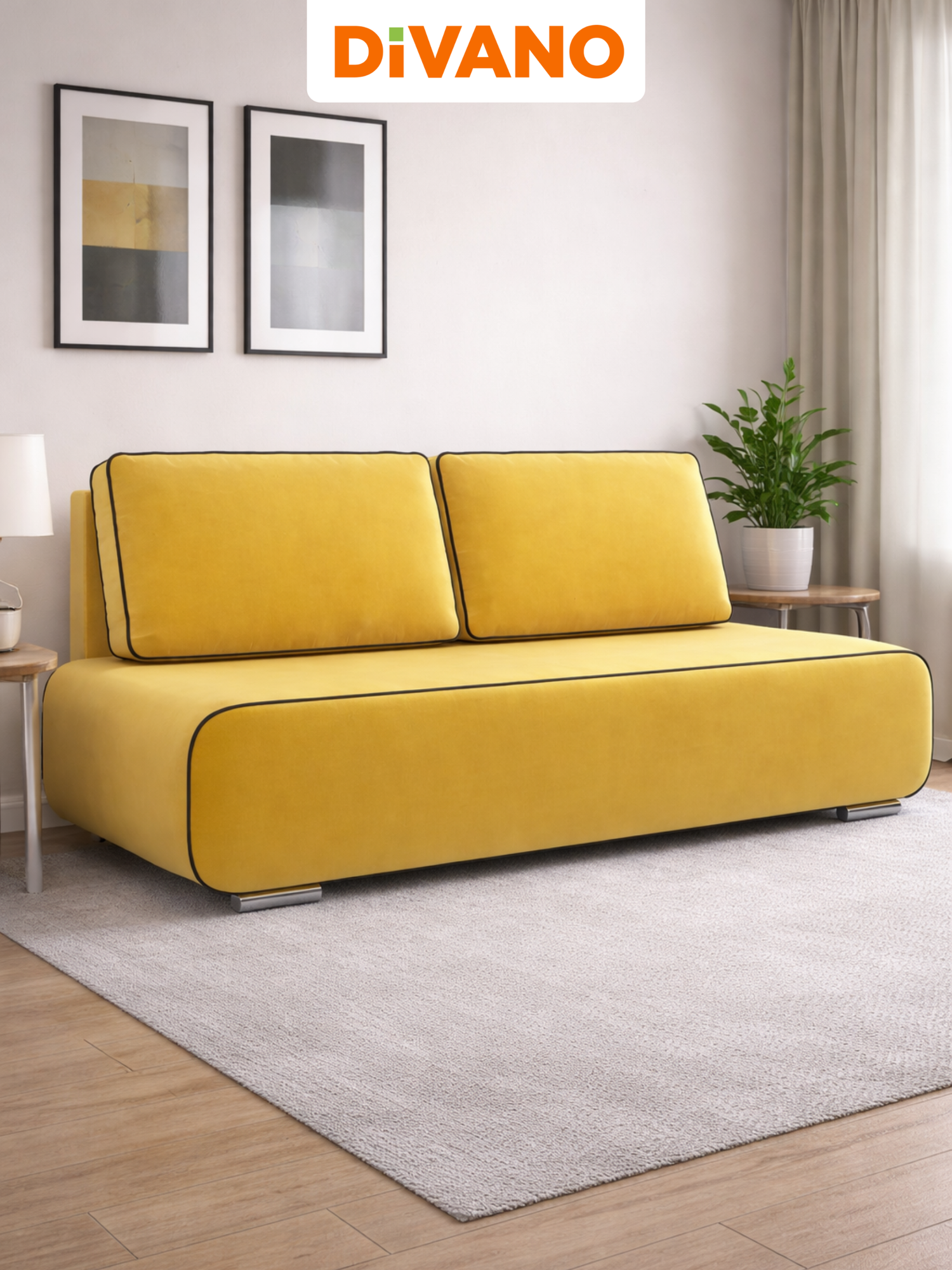 Диван раскладной Лаки Уно DIVANO, еврокнижка, велюр, желтый дизайн 1