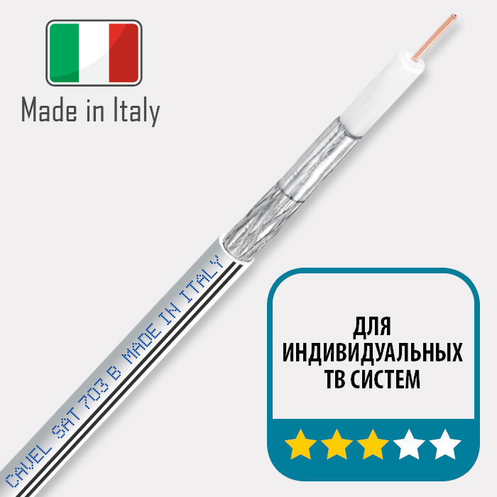 Кабель коаксиальный CAVEL SAT 703 В отрез 20 м, черная полоса