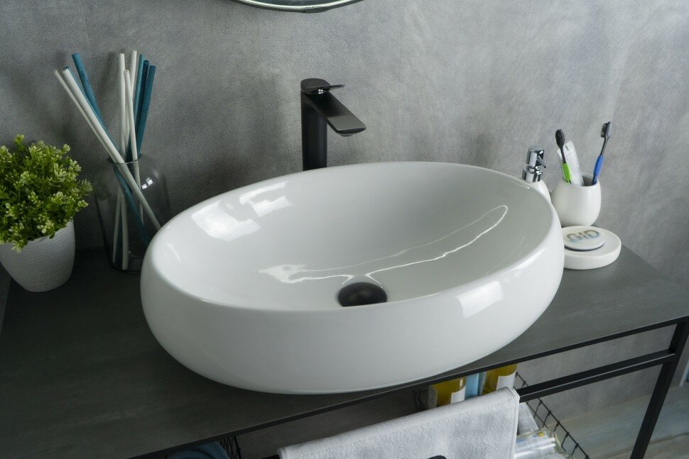 Раковина GID-Ceramic N9030A 51114, овальная, накладная, белая
