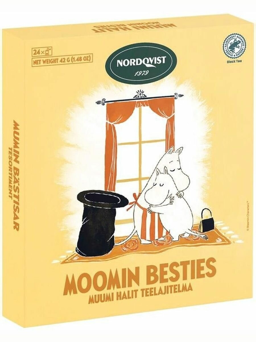 Чай Nordqvist черный MOOMIN BESTIES "Лучшие мумины" ассорти 4 вида, 24 пакетика из Финляндии