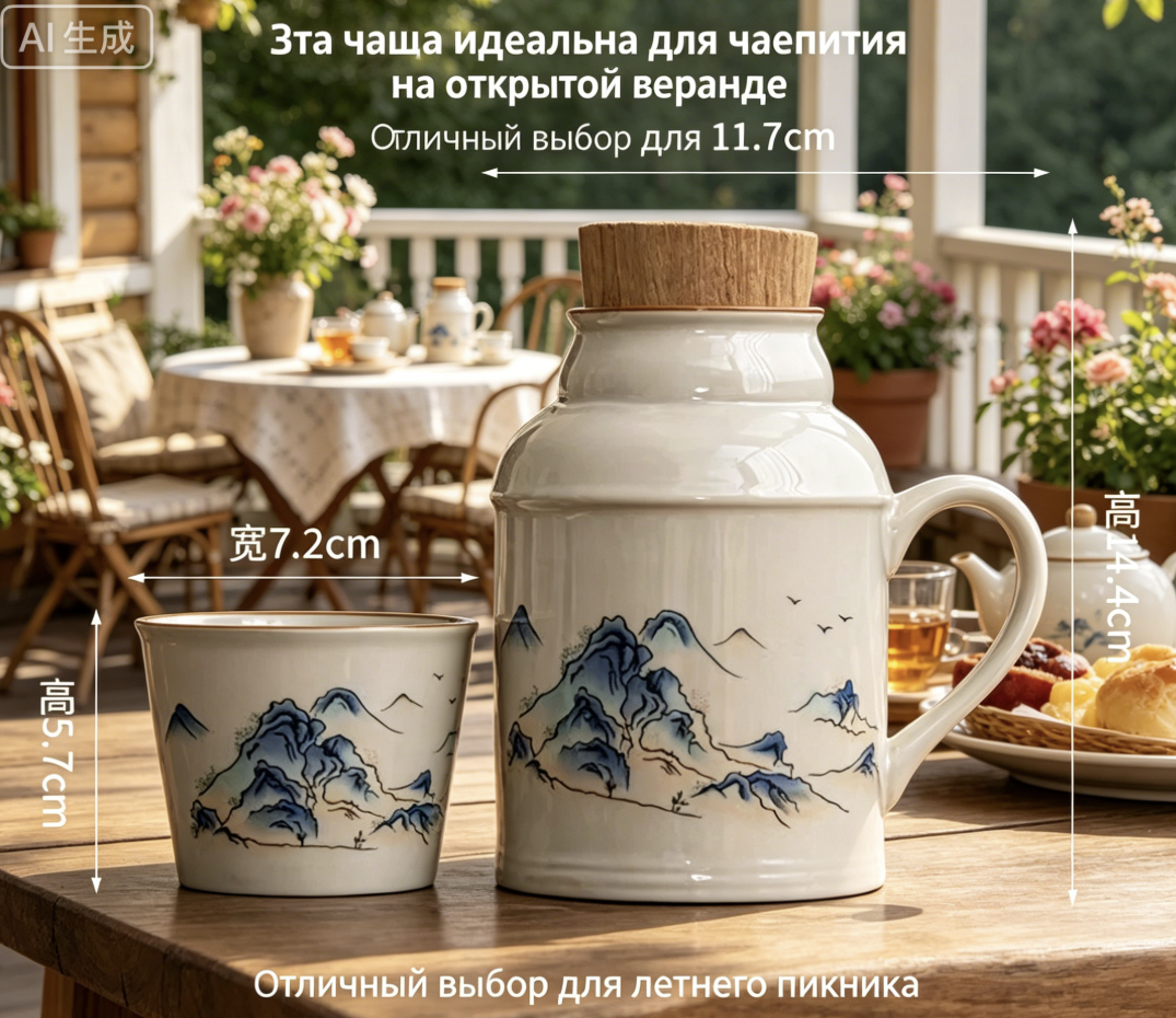 Чашка для чая большой емкости, керамический материал, 460 мл, горный узор