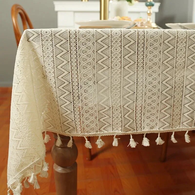Скатерть хлопковая 60x60 см, бежевая, с бахромой