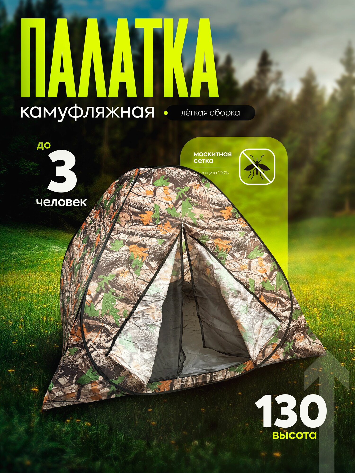 Палатка LY-1623, автоматическая, кемпинговая, 3-местная, герметизация швов, противомоскитка