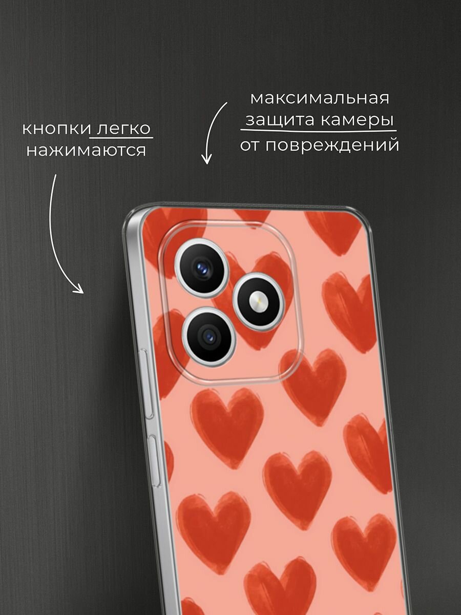 Чехол на Honor X8d / Хонор X8d с принтом Алые сердца паттерн — фото 1