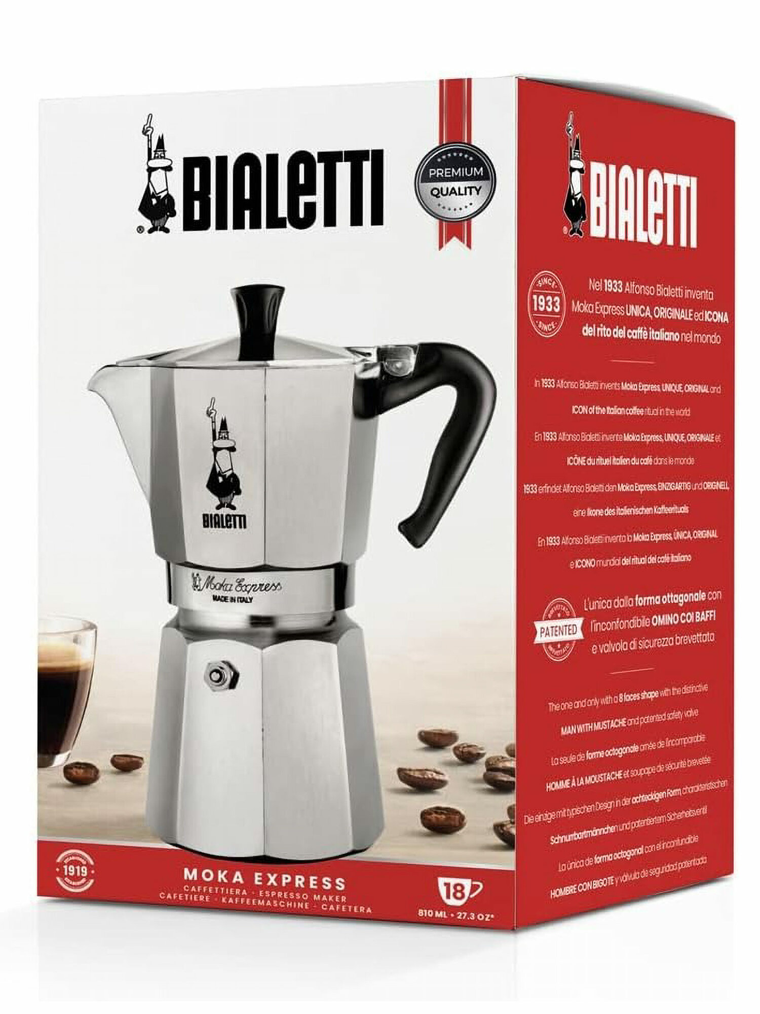 Гейзерная кофеварка Bialetti Moka Express металлик, на 18 чашек, 800 мл