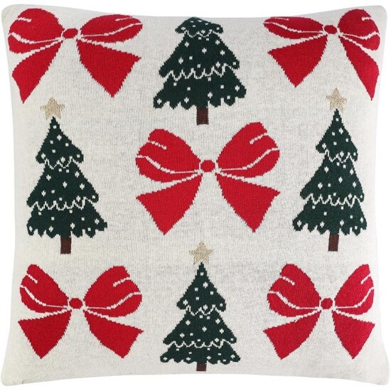 Подушка вязаная Tkano Christmas Bows New Year Essential, 45x45 см