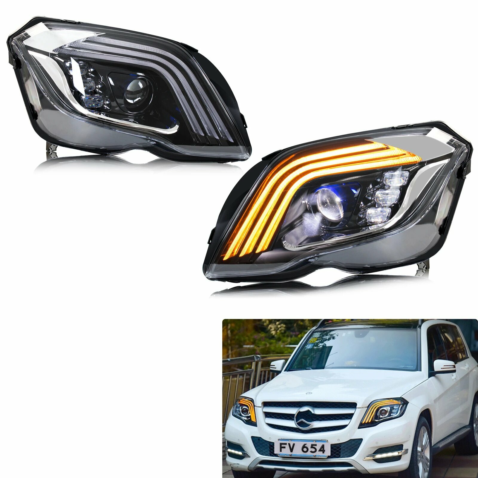 Фара LED для Mercedes Benz GLK350 GLK250 GLK300 X204 2013-2015 Проекторные фары с дневными ходовыми огнями, комплект [Не подходит для 2010-2012]