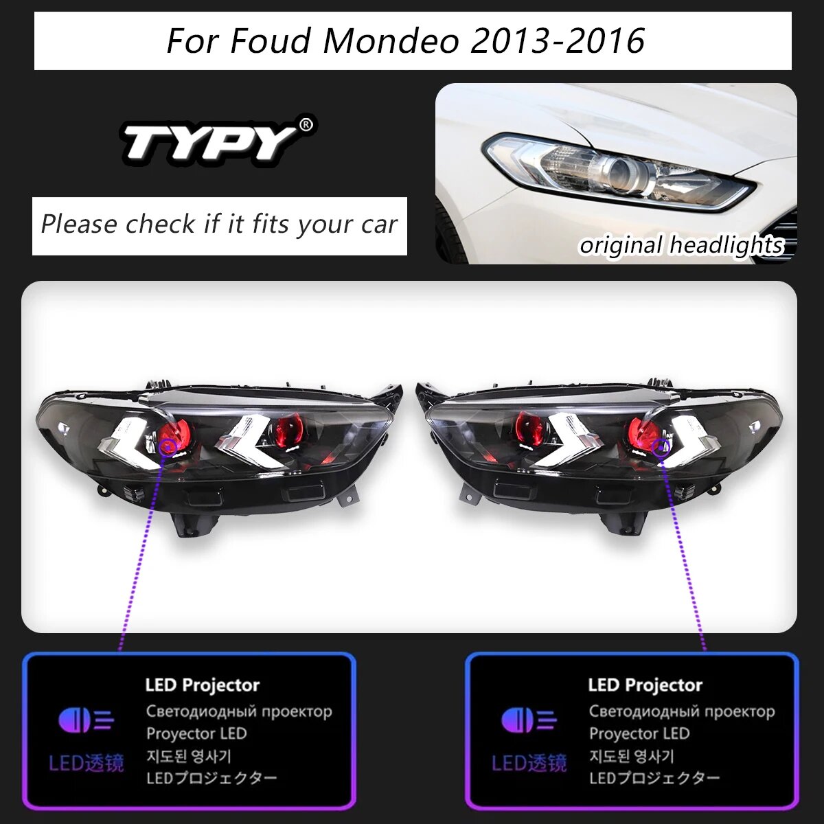 Фары для Ford Mondeo Red Demon Eye 2013-2016 фары с LED-проекторами дневные ходовые огни автомобильные аксессуары