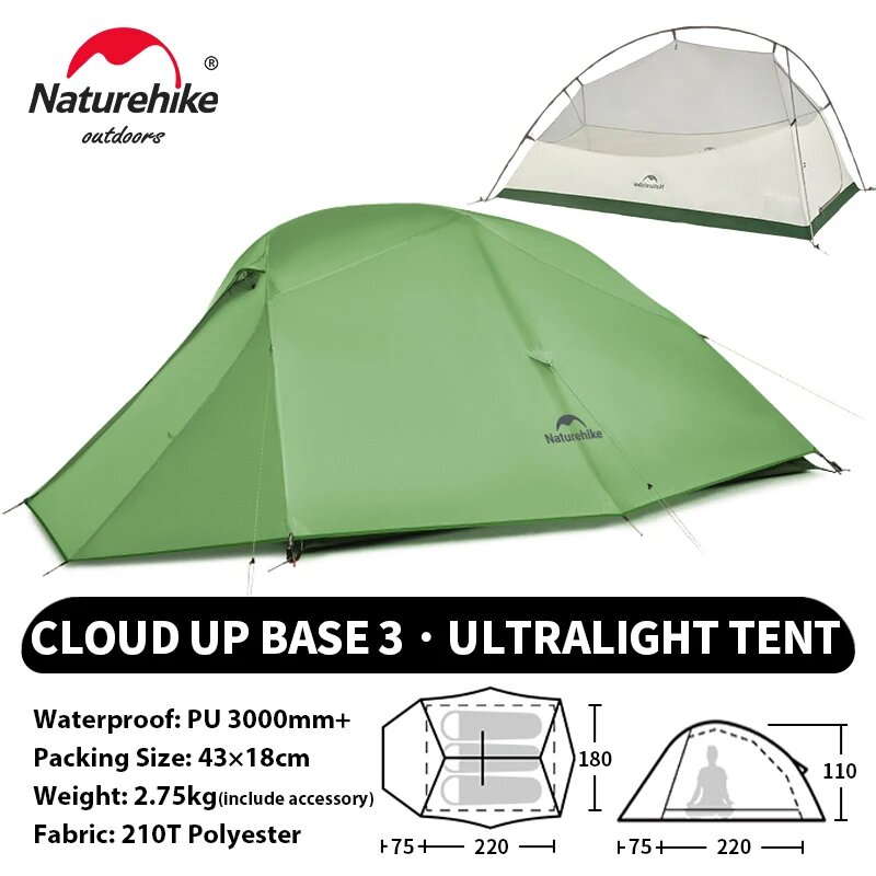 Naturehike Upgraded Cloud Up Палатка для 3 человек Наружная палатка для кемпинга УльтRALегкая водонепроницаемая палатка Самостоятельная палатка для походов и трекинга