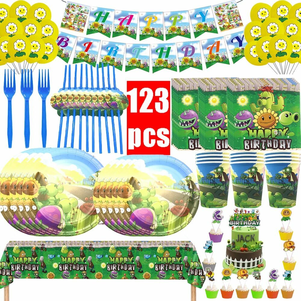 Plantss Vs. Zombiesed одноразовая посуда для вечеринки 123PCS Kit
