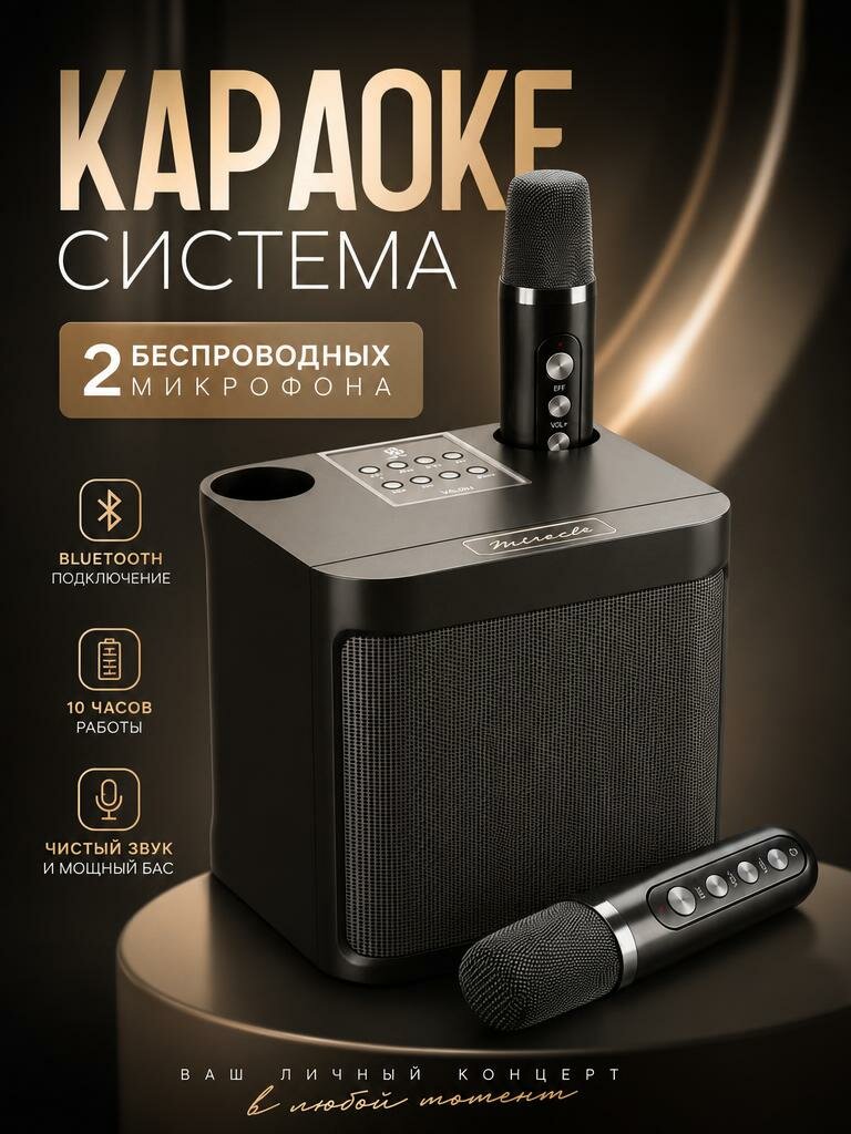 Караоке система, Колонка с микрофонами, Караоке система с двумя микрофонами с Bluetooth для дома