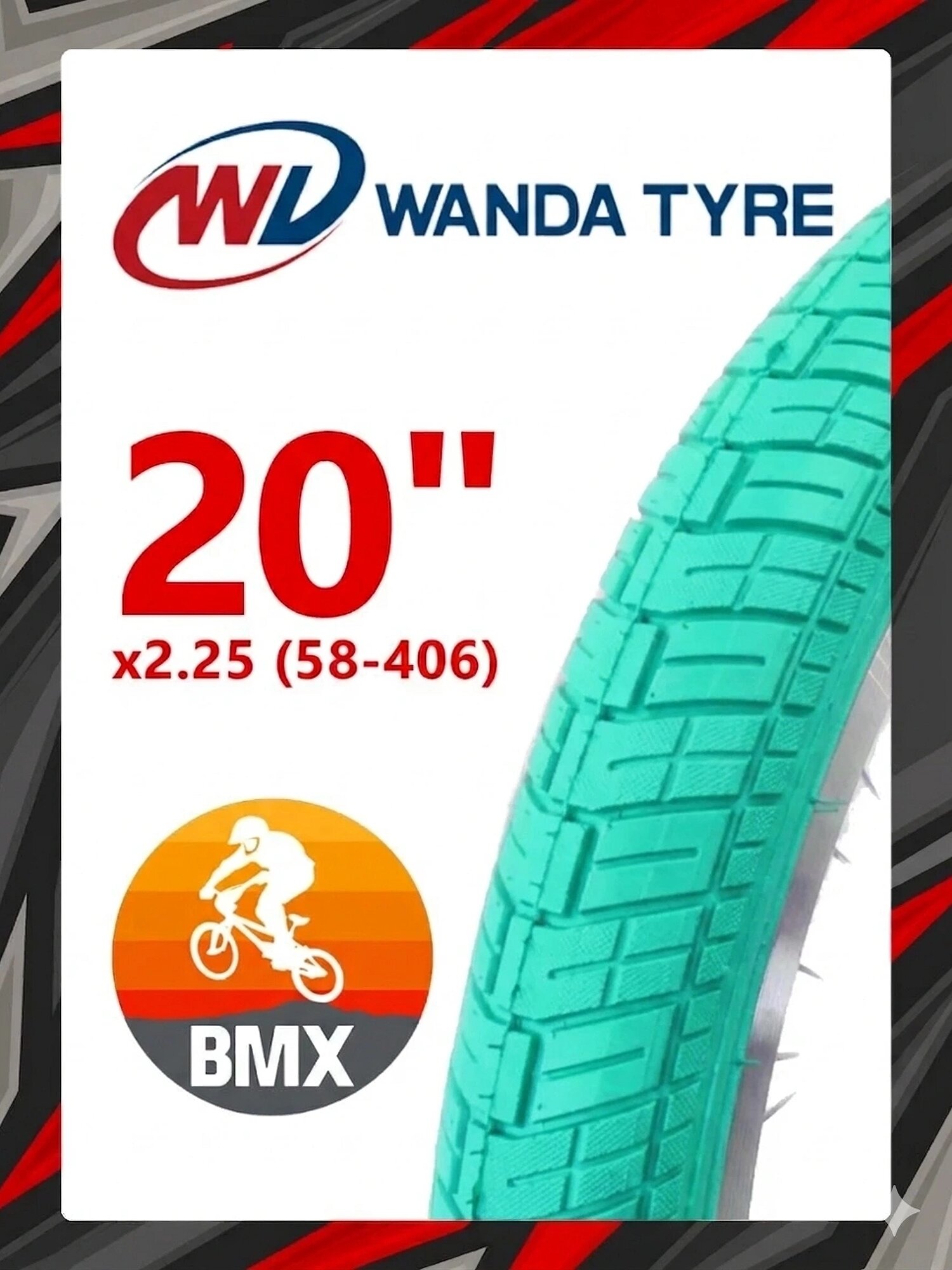 Покрышка для трюкового велосипеда BMX Wanda 20x2,25 P-1225 бирюзовая