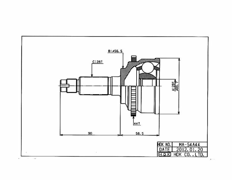 ШРУС наружный ABS 44z HDK MA-054A44 MAZDA 6 02->