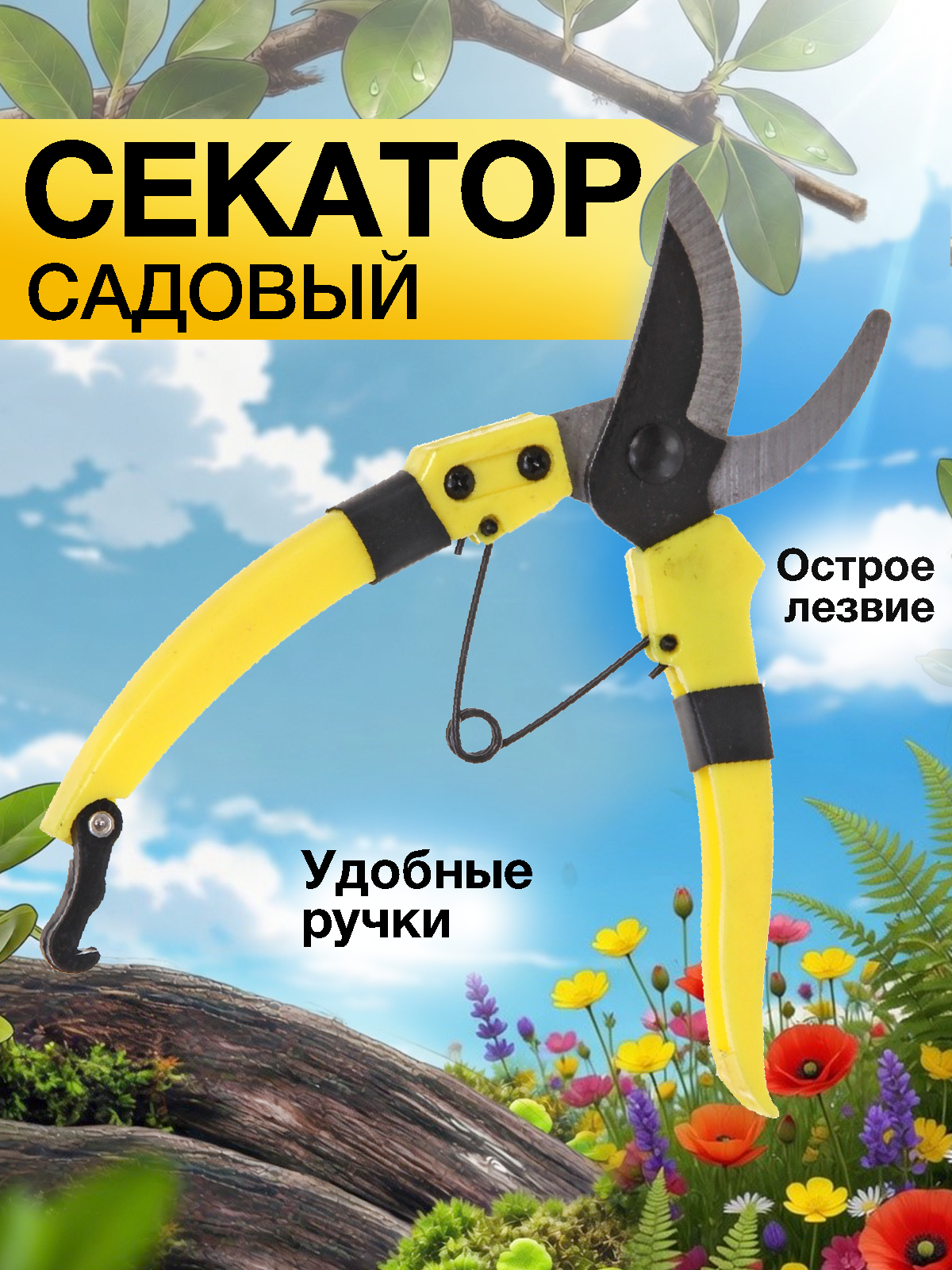 Секатор плоскостной 7" (18см) "Эконом" пластиковые ручки ДоброСад