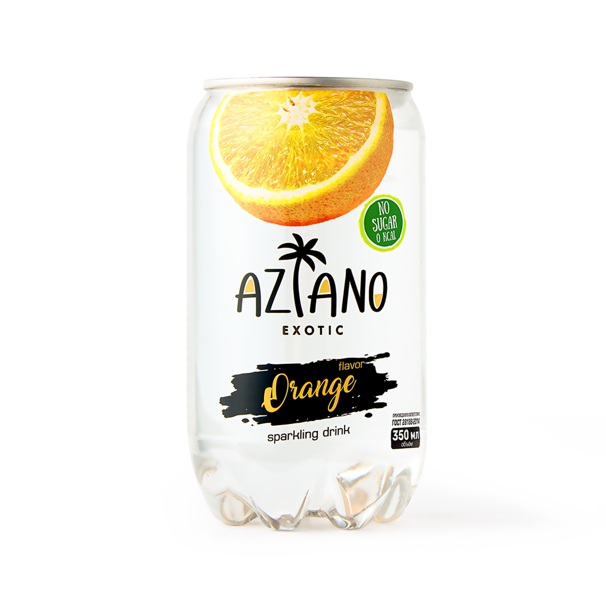 Напиток Aziano, апельсин, без сахара, газированный, 0,35 л, пластиковый стакан