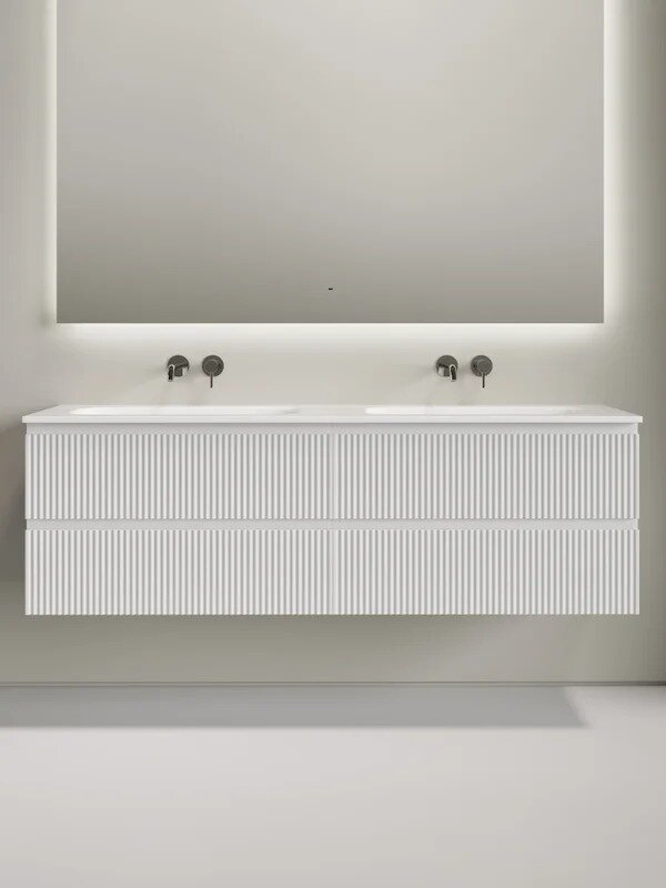 Тумба с раковиной Sancos Snob R 80 bianco, 2 шт, раковина Ceramicanova Grace с двумя чашами, без отверстий под смеситель, CN7023wx