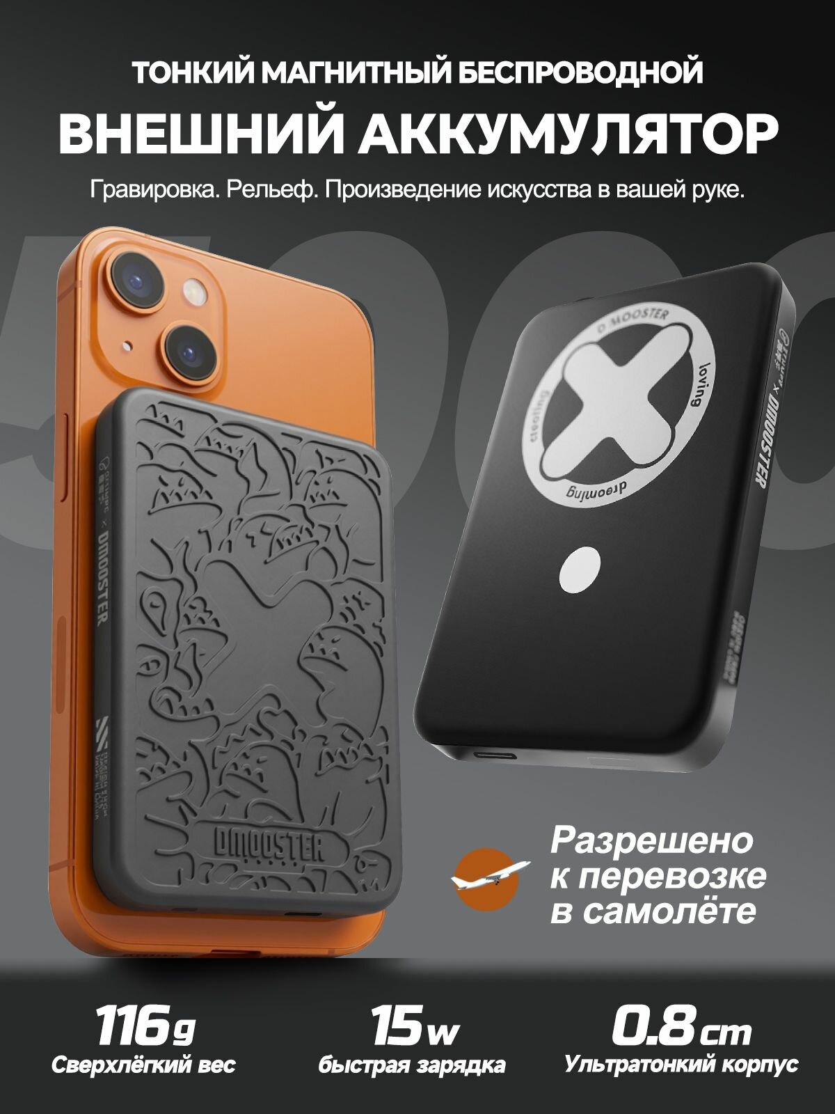 Сверхтонкий повербанк для айфона magsafe 5000mAh беспроводная зарядка Qi 2.0 15W, магнитный повербанк Type-C 20W PD быстрая зарядка для смартфонов