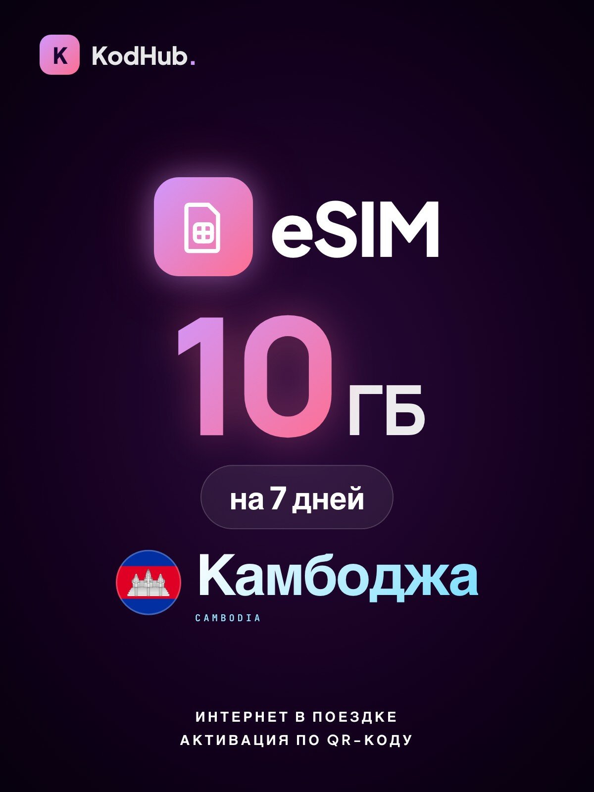 Туристическая eSIM Камбоджа 10 ГБ на 7 дней | интернет в поездке, связь за границей | QR-код активации