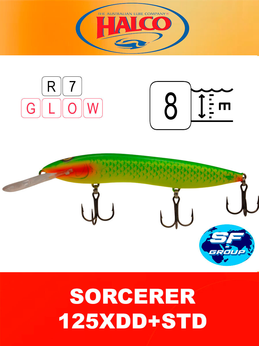 Воблер троллинговый Halco SORCERER 125XDD+STD #R7 GREEN FLURO
