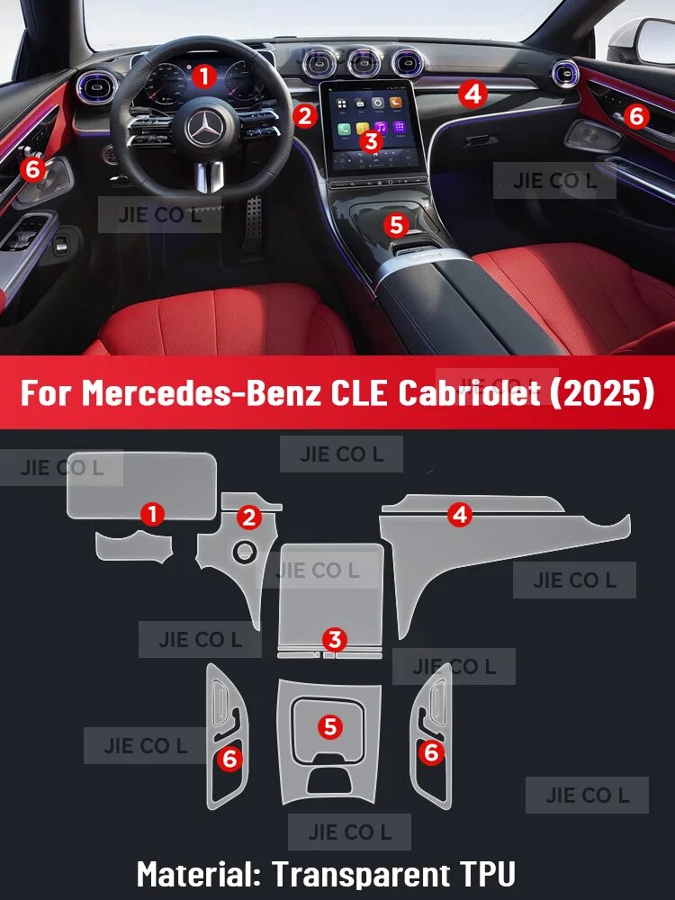 Для Mercedes Benz CLE Cabriolet 2025, устойчивая к царапинам салон автомобиля, центральная консоль, медиа-приборная панель, навигация, защитная пленка из ТПУ