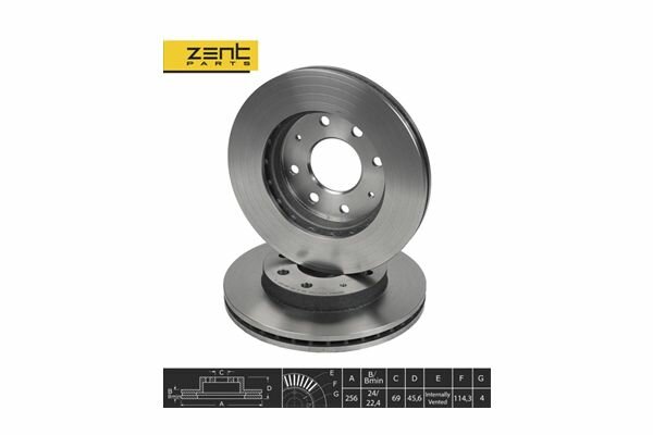 ZENTPARTS Диск тормозной передний для Mitsubishi Galant, Volvo V40 1.8-2.4D 87>