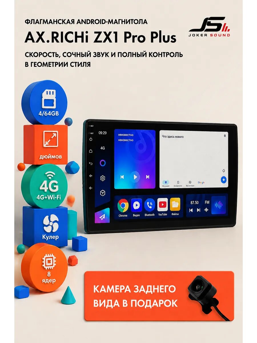 Магнитола для автомобиля 10 дюймов AX.RICHi ZX1 Pro Plus 4+64gb, Bluetooth, FM/AM, GPS